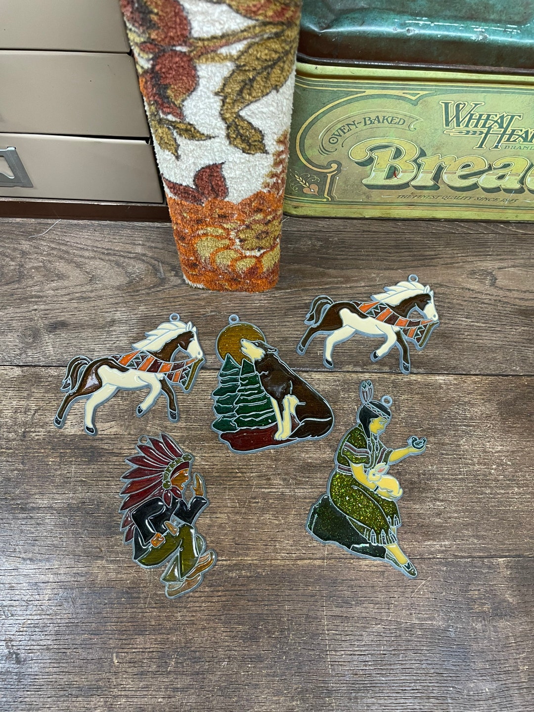 Vintage Window Hangings Window Art Native American Horses Wolf - Etsy