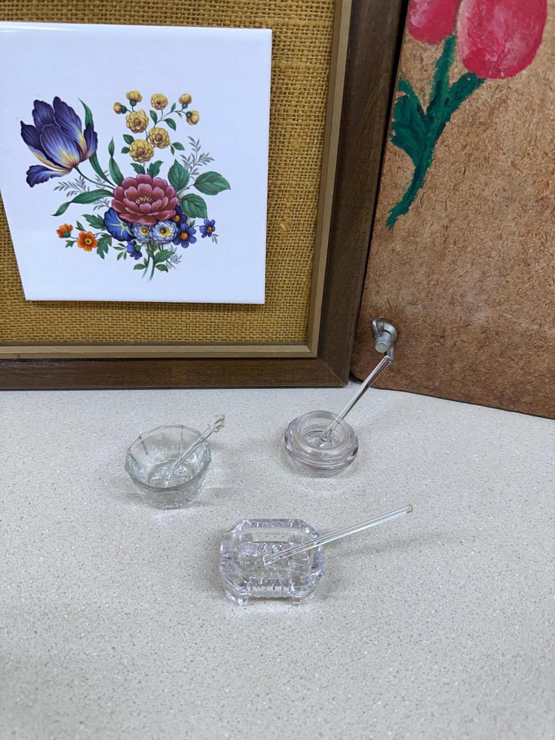 Vintage Salt Dip Salt Dish Salt Cellar & Glass Spoons Clear Glass ...