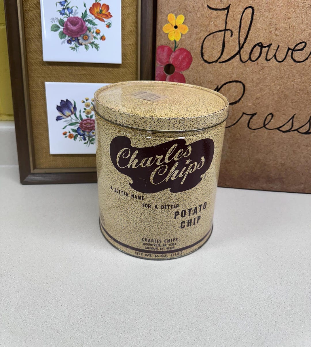 Vintage Tin Can Charles Chips Container Storage Kitchen Organization ...