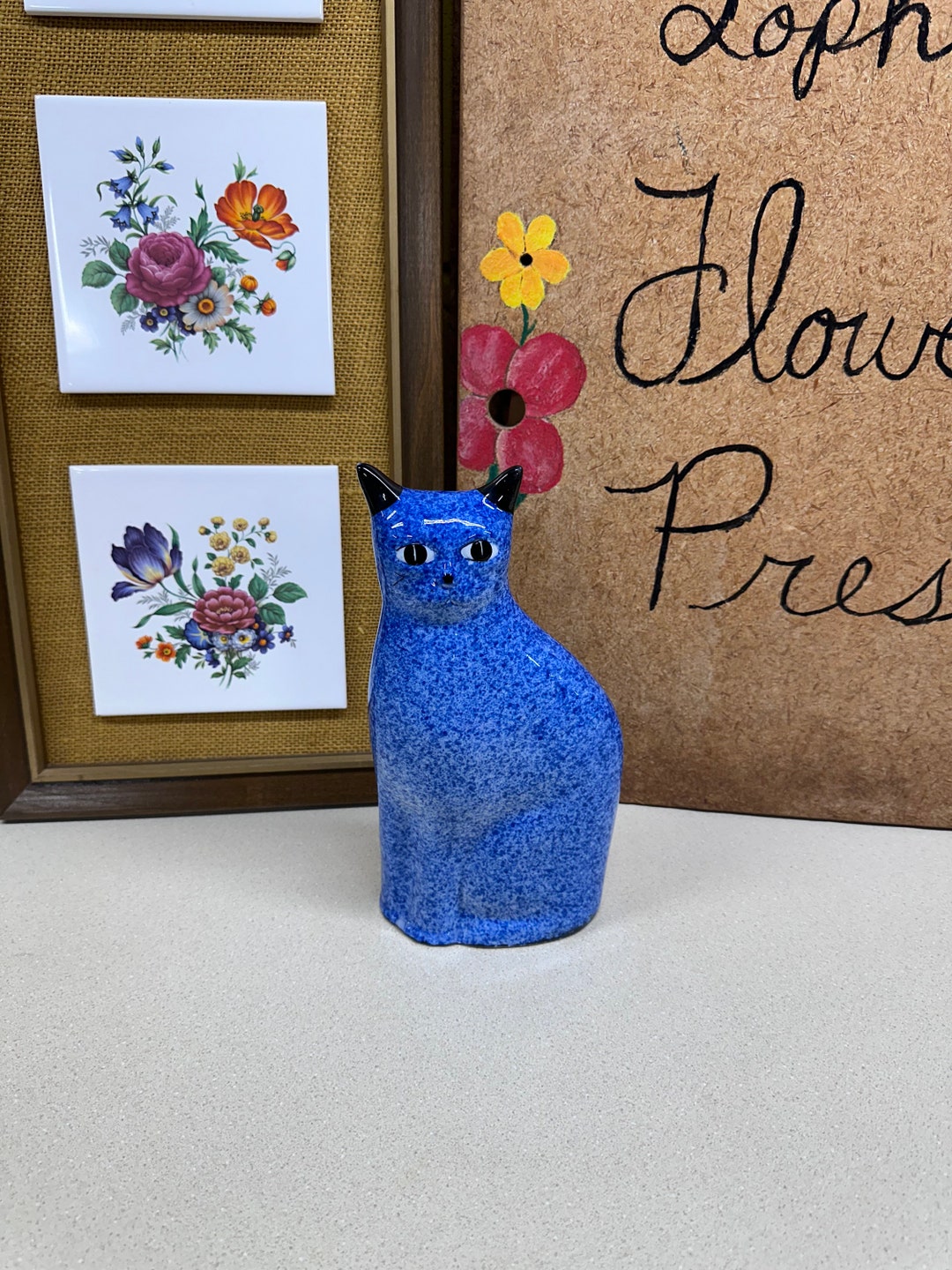 Vintage Cat Figurine Blue Cobalt Speckled Shelf Decor Cat Lover Gift - Etsy