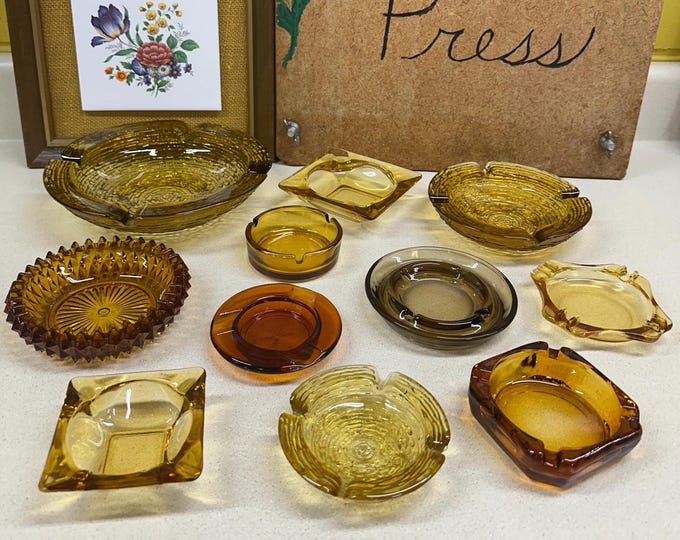 Mid Century Glass Ashtray in Amber/ Vintage Glass Ashtray/ Amber Glass 4 Slot Ashtray - Etsy