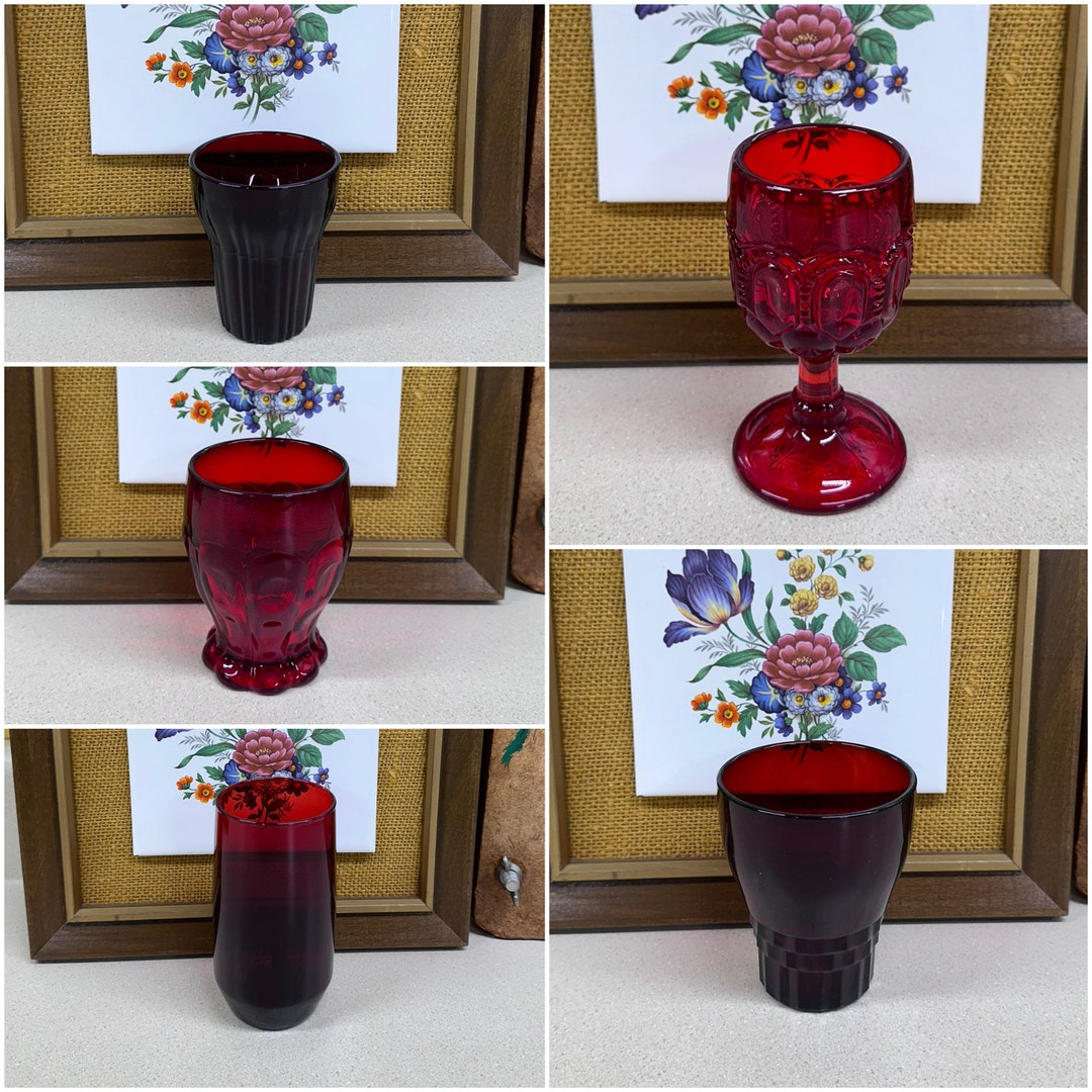 Vintage Red Glassware Drinkware Tumblers Drinking Glasses Purple Glass ...