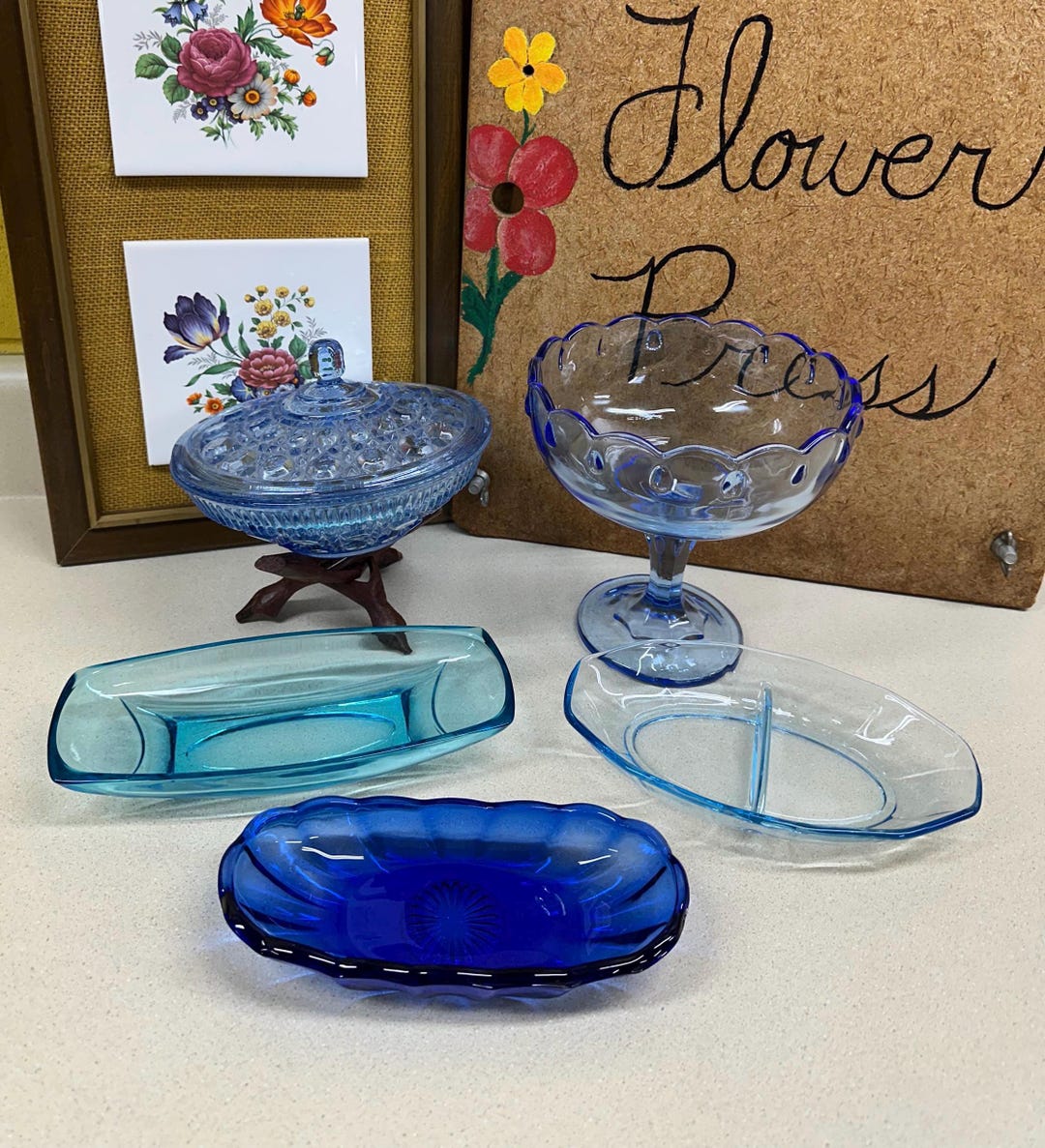 Vintage Blue Glass Dish: Coastal Tablescape Decor - Your Choice- SEE ...