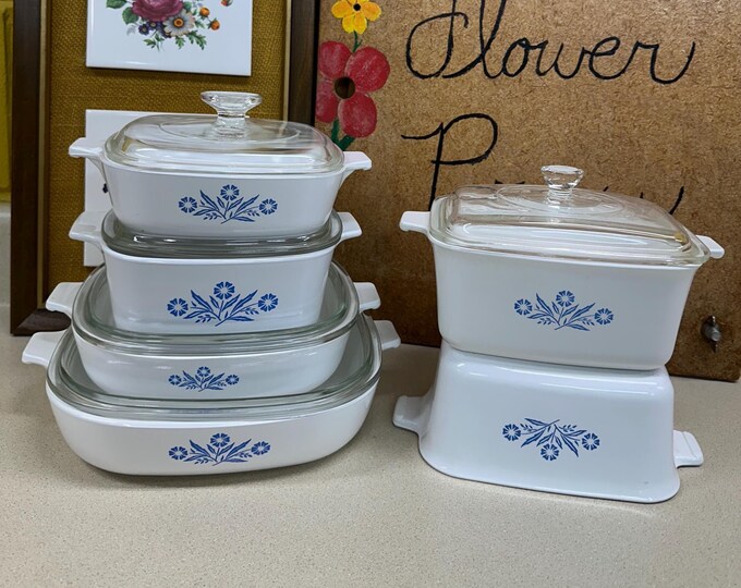 Vintage Blue Cornflower Casserole Dishes With Lids Corning Blue White ...