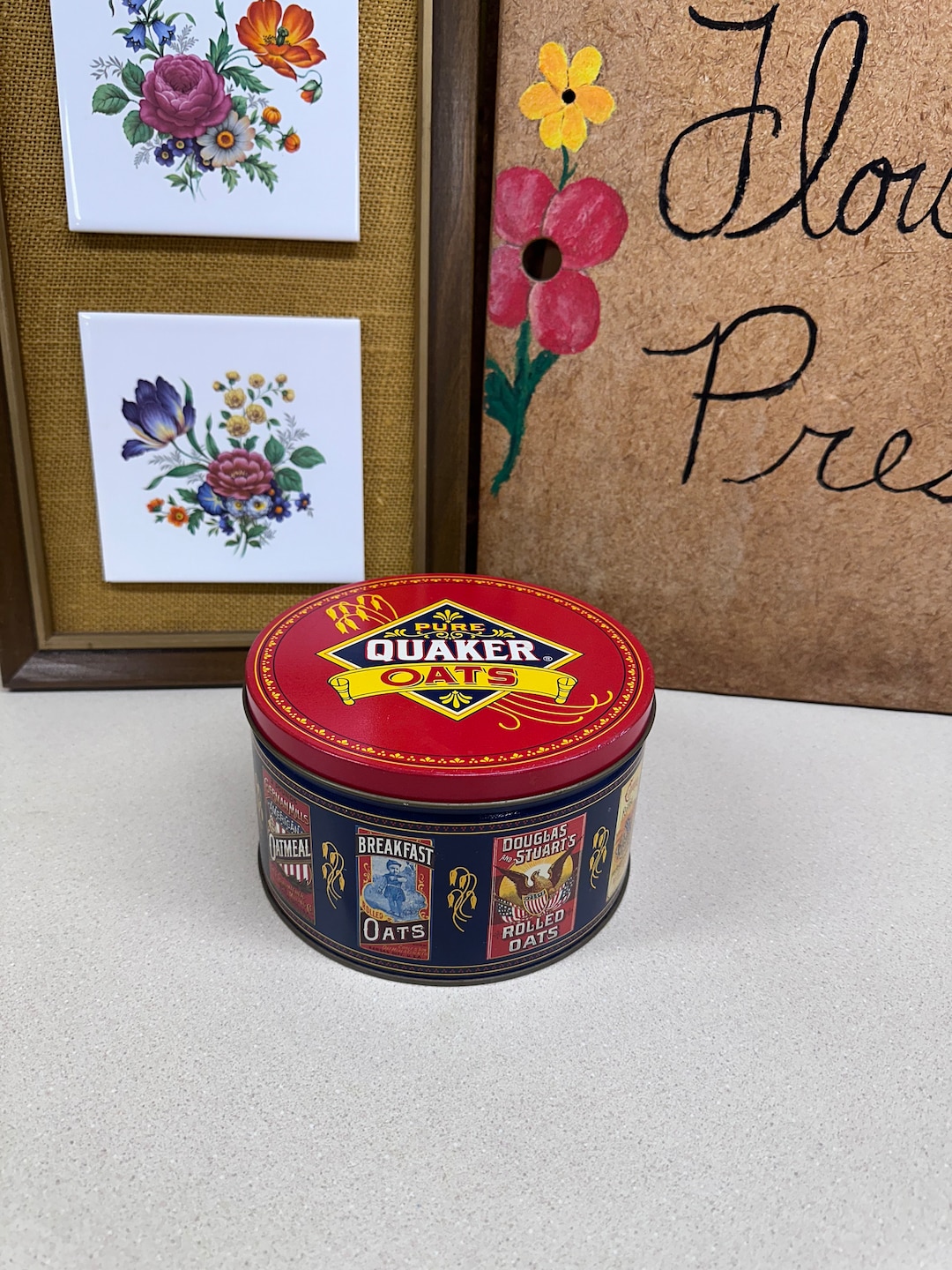 Vintage Quaker Oats Tin Can Container Storage Kitchen Organization ...