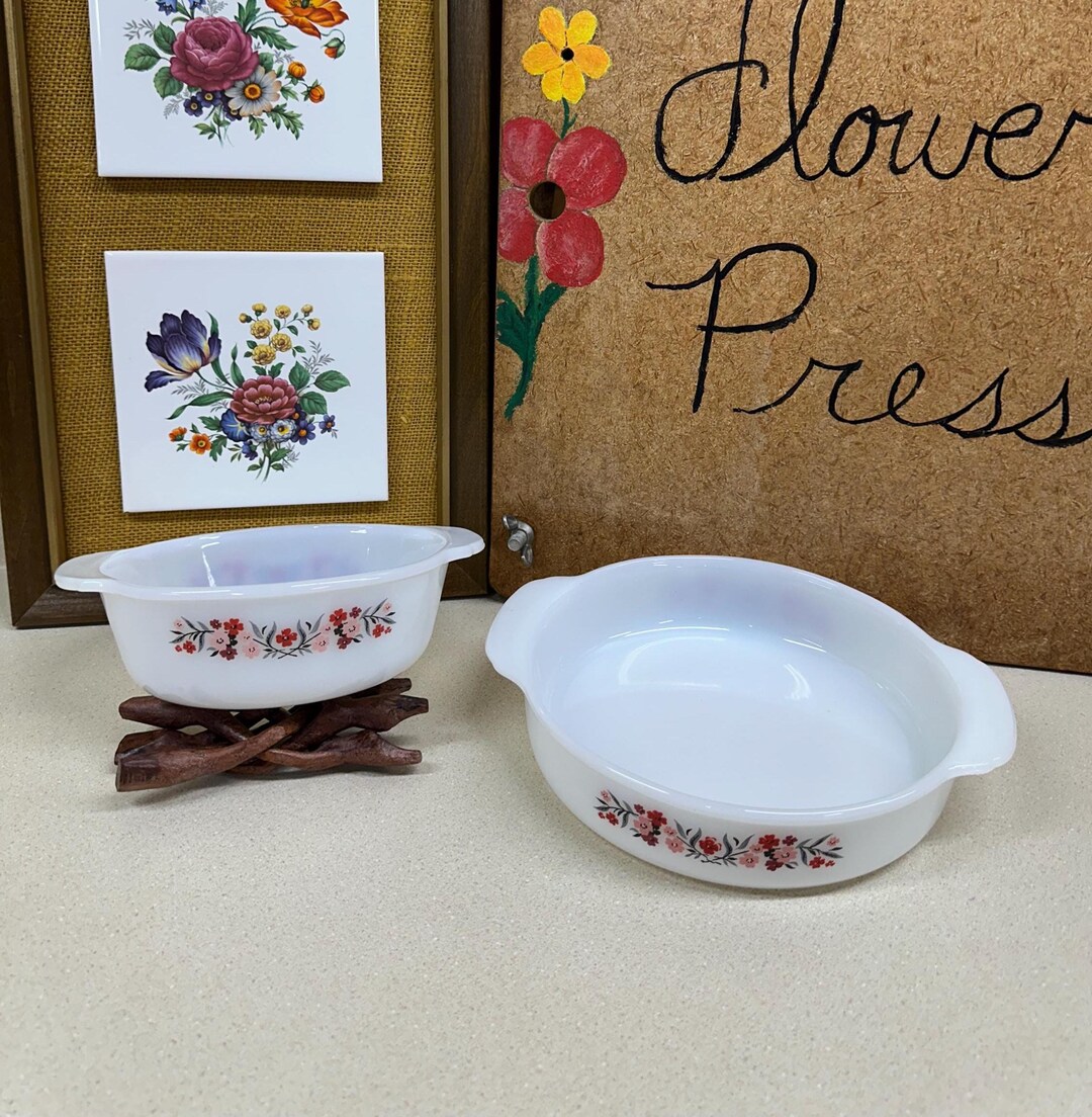 Vintage Fire-king Primrose Loaf Dish Set: Pink Floral Casserole, USA ...