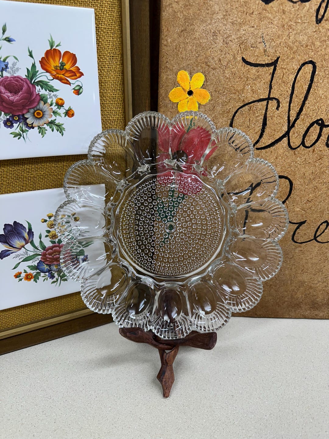 Vintage Clear Glass Egg Plate: Deviled Egg Serving Platter, Holiday ...