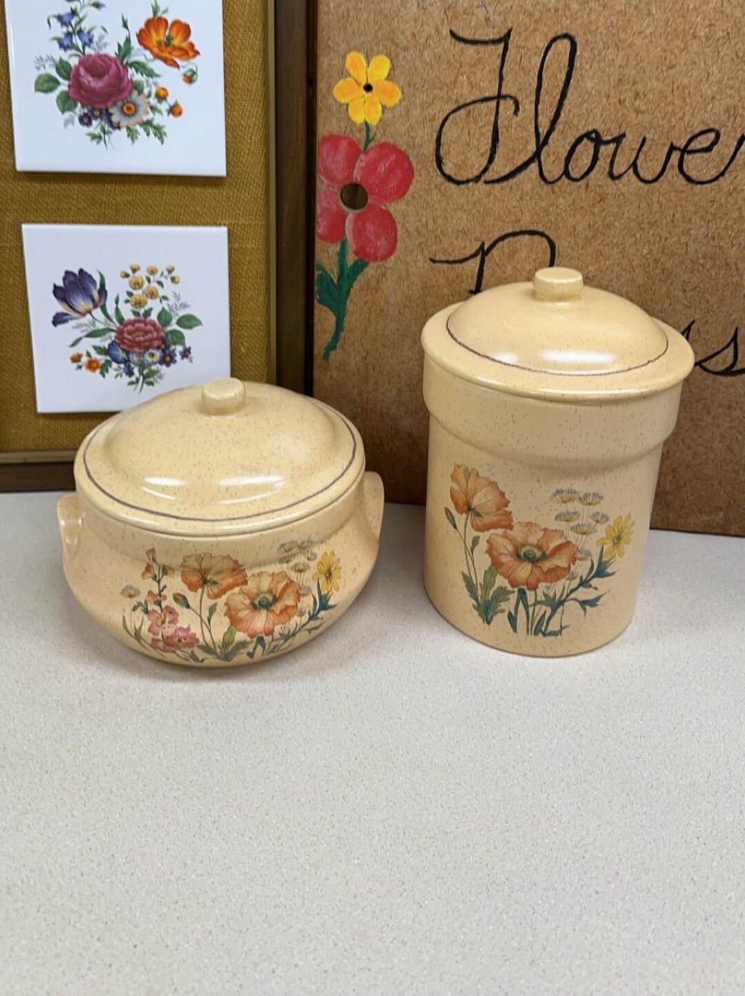 Vintage Canister Bean Pot Treasure Craft Floral Decor Vintage Kitchen ...