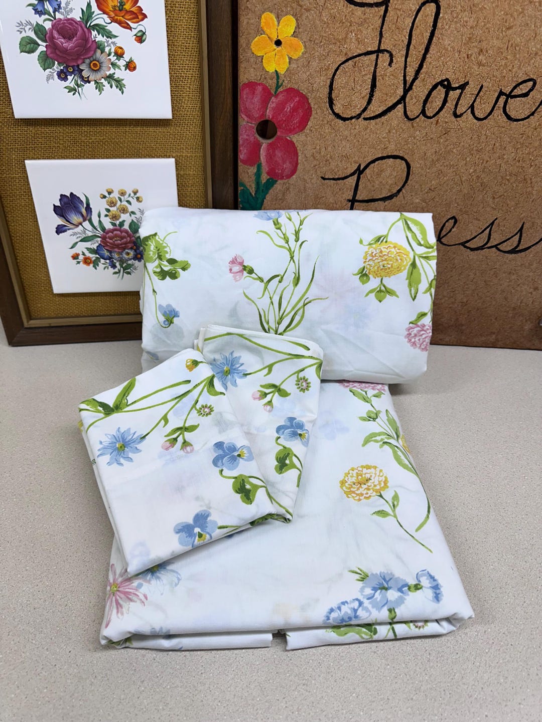 Vintage Sheets Bed Sheets Full/double Flat & Fitted 2 Pillowcases ...