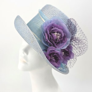 FORMAL BLUE HAT, Straw Hat, Floral Hat, Gilded Age Hat - Etsy