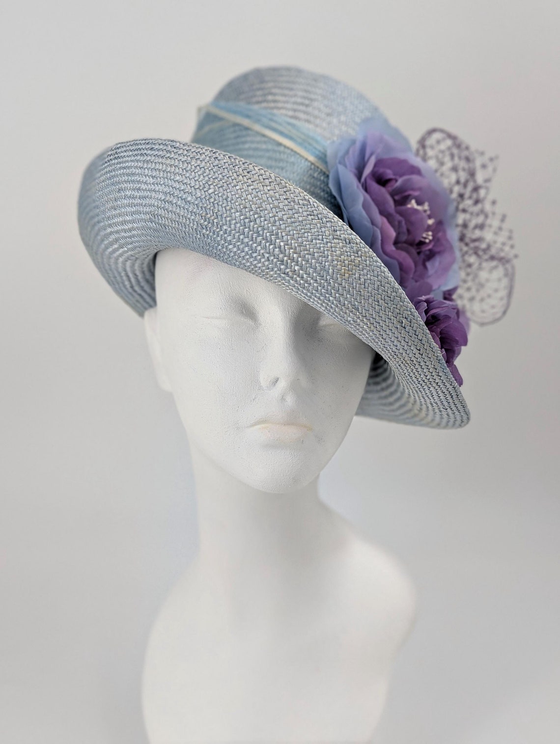 FORMAL BLUE HAT, Straw Hat, Floral Hat, Gilded Age Hat - Etsy