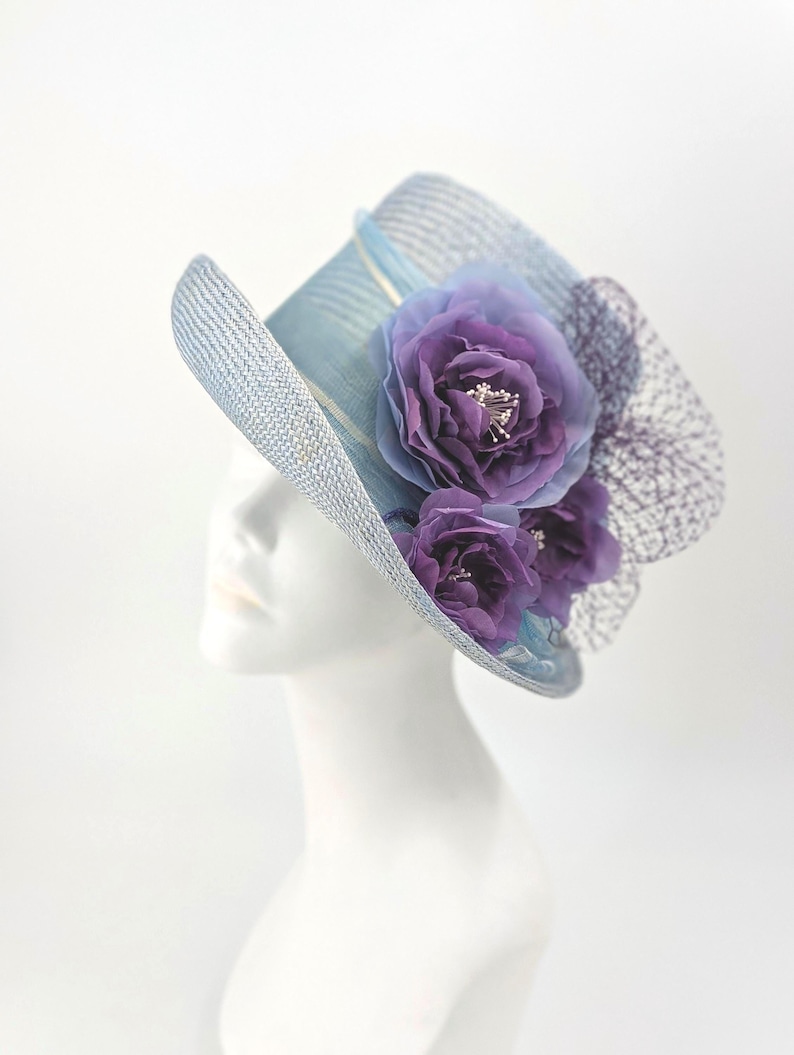 FORMAL BLUE HAT, Straw Hat, Floral Hat, Gilded Age Hat - Etsy