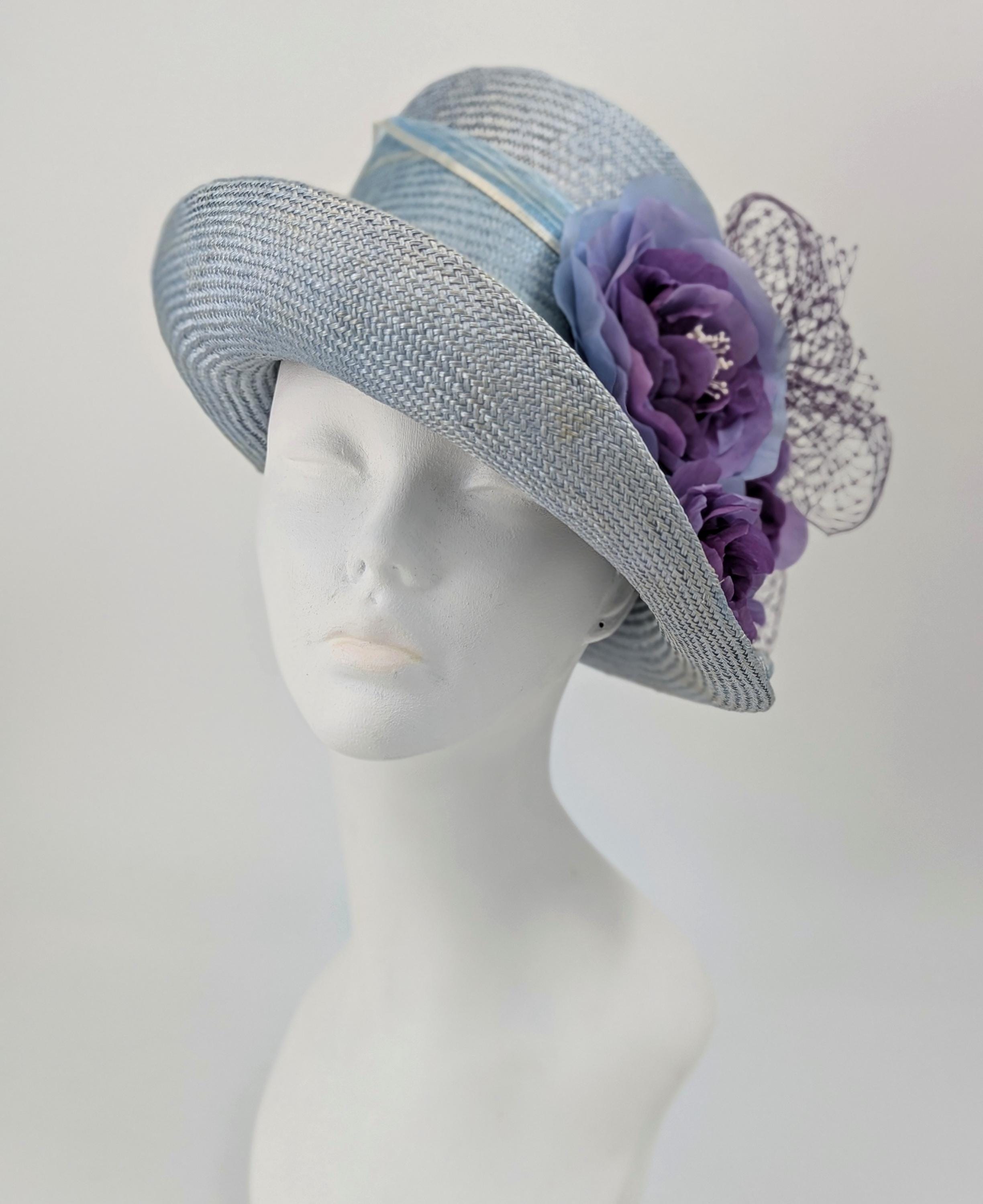 FORMAL BLUE HAT, Straw Hat, Floral Hat, Gilded Age Hat - Etsy