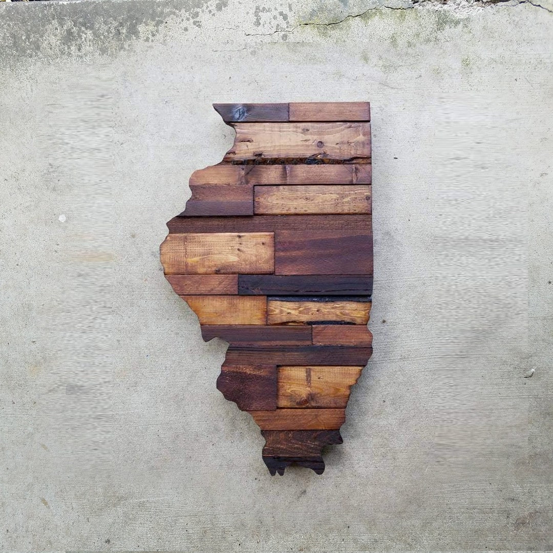 Illinois Rustic Wood State Cutout, Woodend Illinois Sign, Rustic Home ...