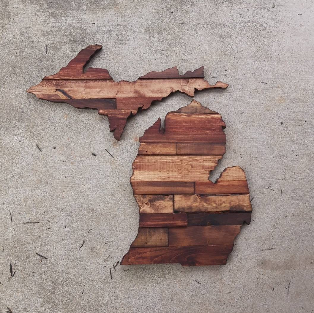 Michigan Rustic Wood State Cut Out, Wooden Michigan State Outline ...