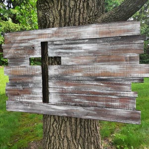 Large Wood Cross Wall Decor, White Distressed Wood Cross Wall Art ...