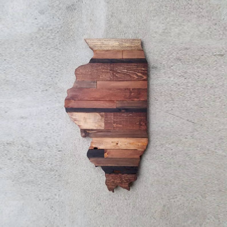 Illinois Rustic Wood State Cutout, Woodend Illinois Sign, Rustic Home ...
