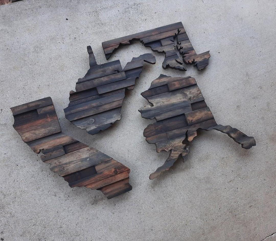 Black Rustic Wood State Cut Out, Large State Cutout, Wood State Outline ...