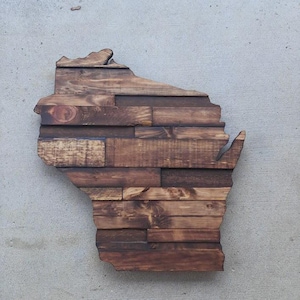 Wisconsin Rustic Wood State Cut Out, Wooden Wisconsin Sign, Rustic ...