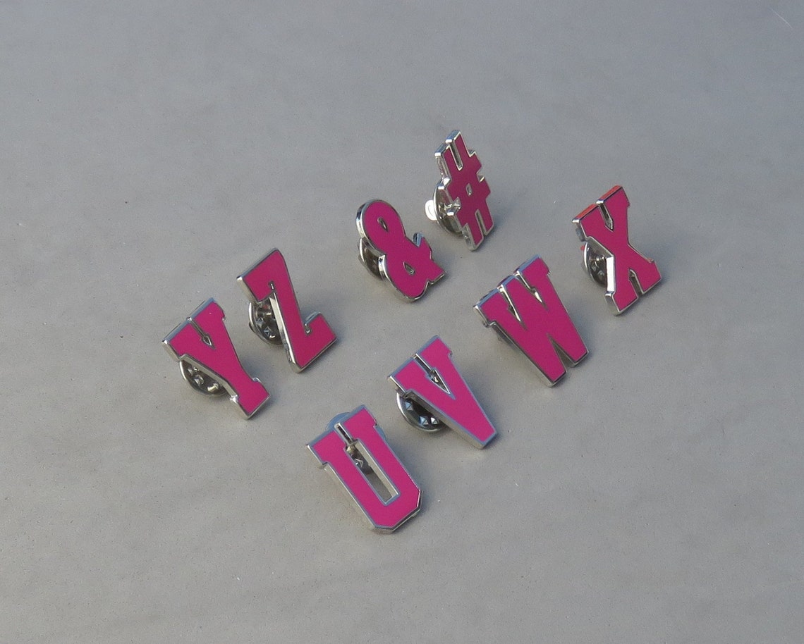 Pink Enamel Initial Pin - Initial, Hashtag or Ampersand - Etsy Canada