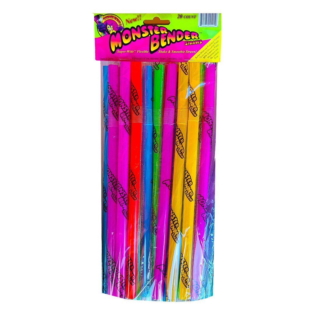 Neon Monster Bender Straws™ Super-wide™ FLEXIBLE Smoothie Straws 10.5 ...