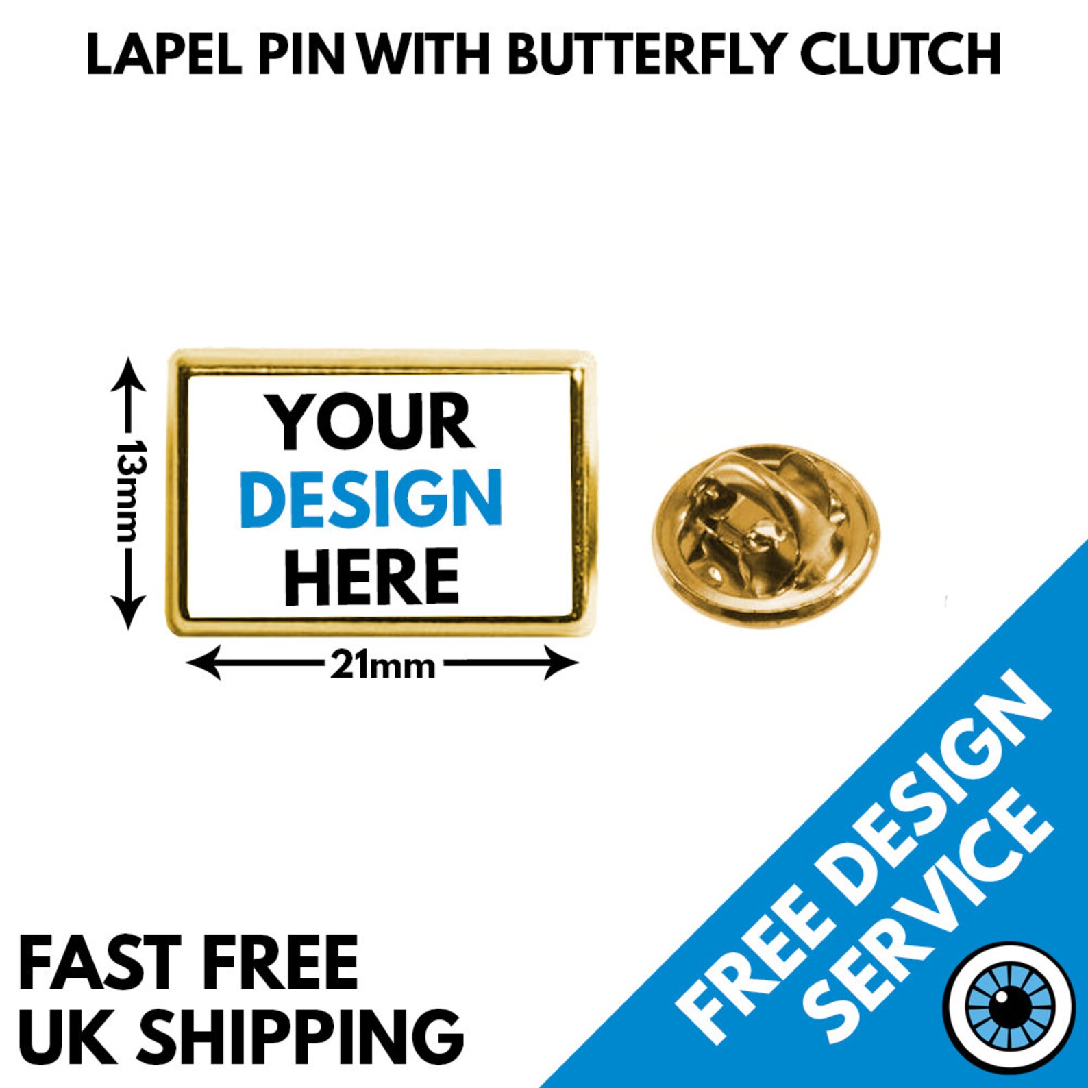 Rectangular Metal Lapel Pin Badges 13x21mm Personalised - Etsy