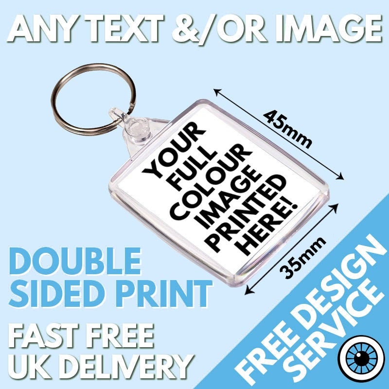 45 X 35mm Custom Printed Keyring Key Ring Personalised Print - Etsy