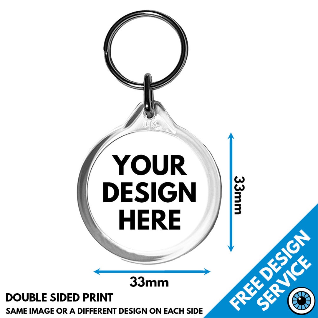 33mm Custom Printed Keyring Round • Key Ring Personalised Print ...