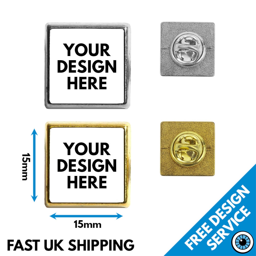 15mm Metal Lapel Pin Badges • Personalised Square Button Badge • Hen ...
