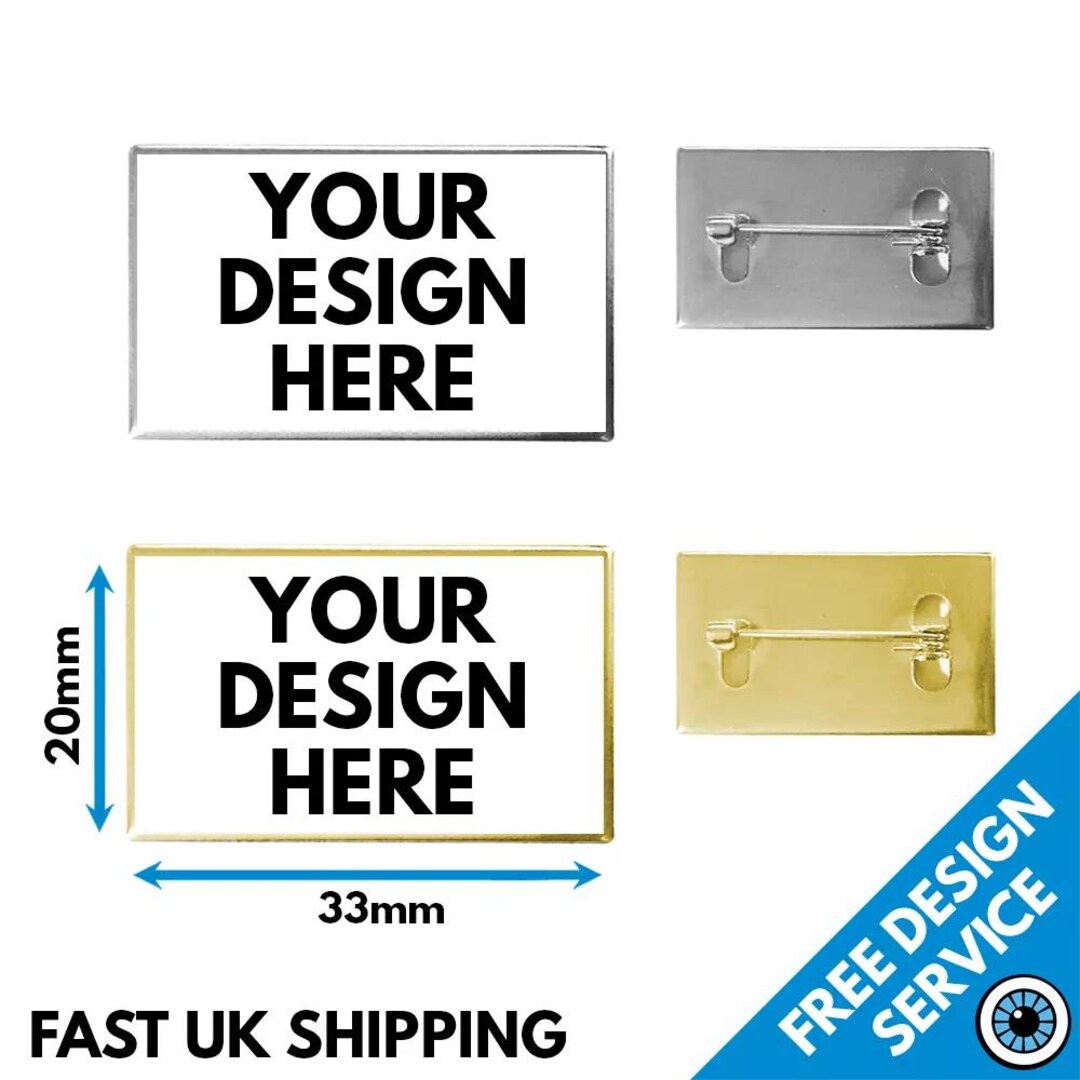 Rectangular Custom Badges • Metal Print Lapel Pin • 33 X 20mm Badge ...