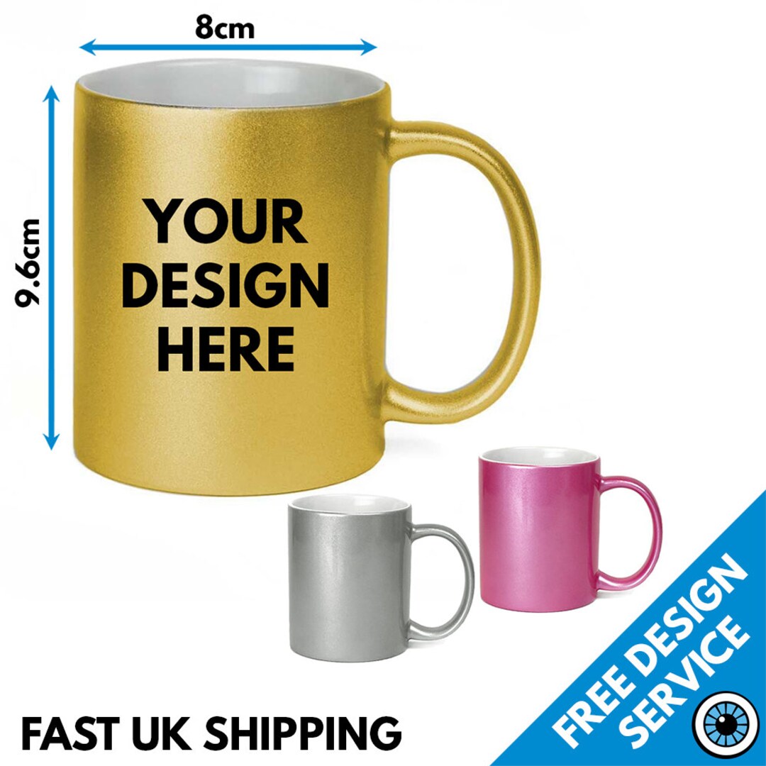 Custom Printed Sparkly Shiny Mug Gold Pink Silver Personalised Text ...