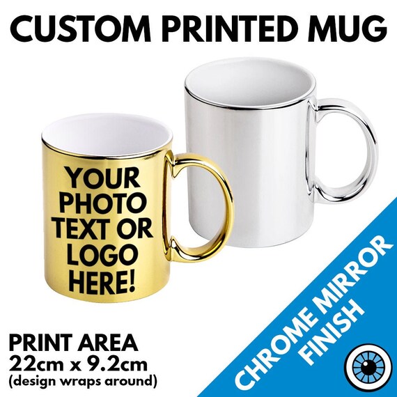 Custom Printed Shiny Chrome Gold & Silver Mugs Personalised | Etsy