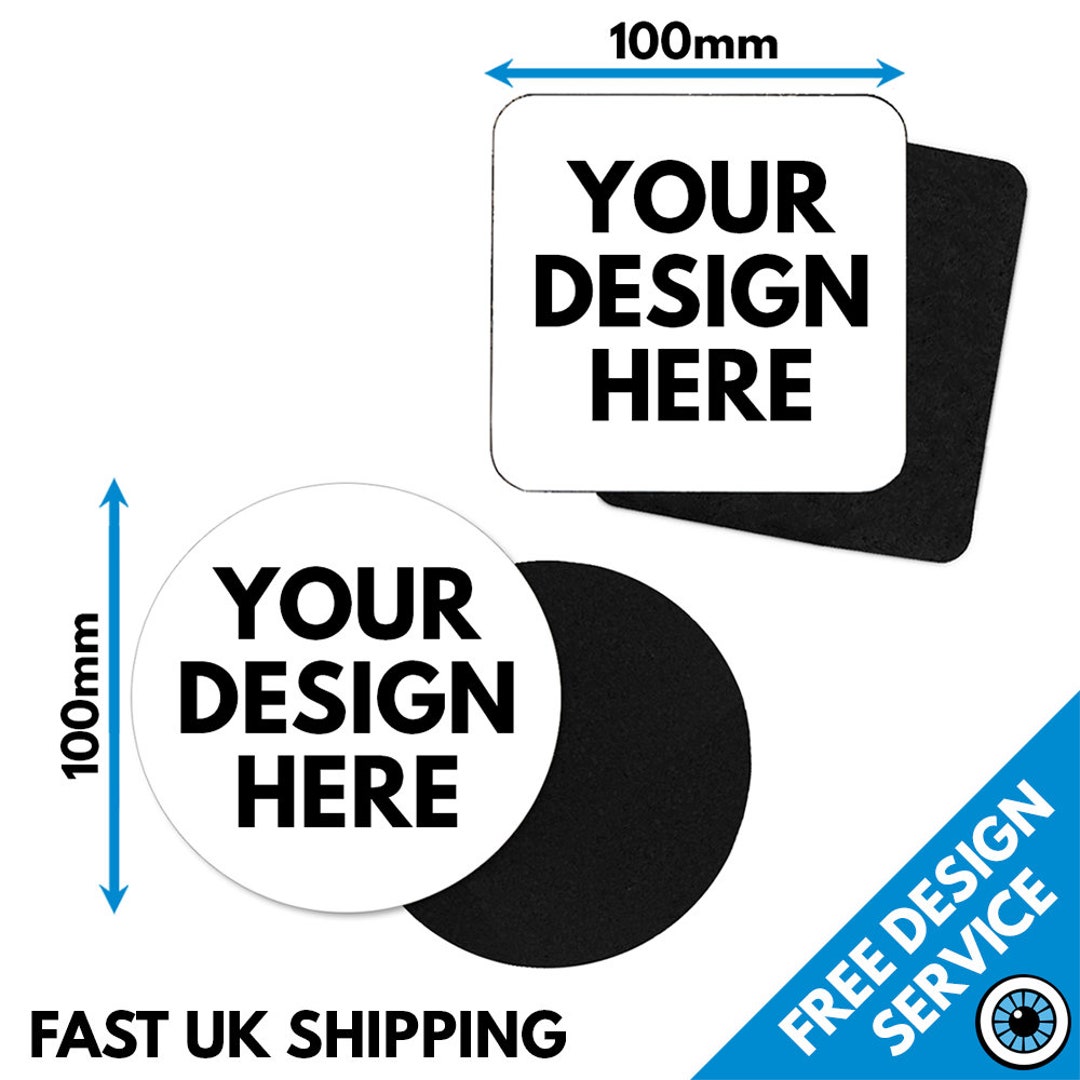 Custom Printed Drinks Coaster Round Square Rubber Backed Personalised ...