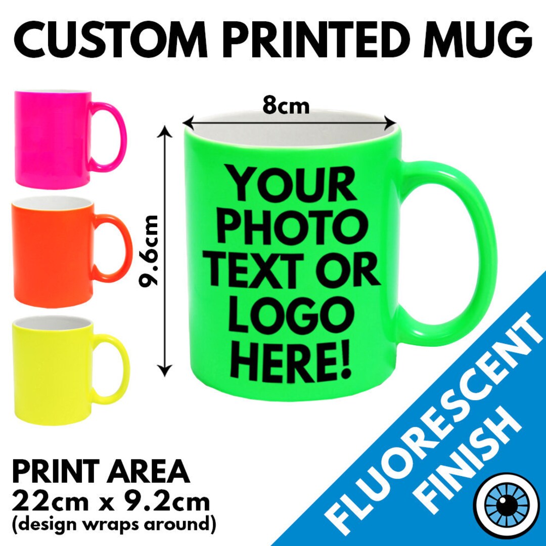 Custom Printed Bright Neon Colour Mug Personalised Text - Etsy UK