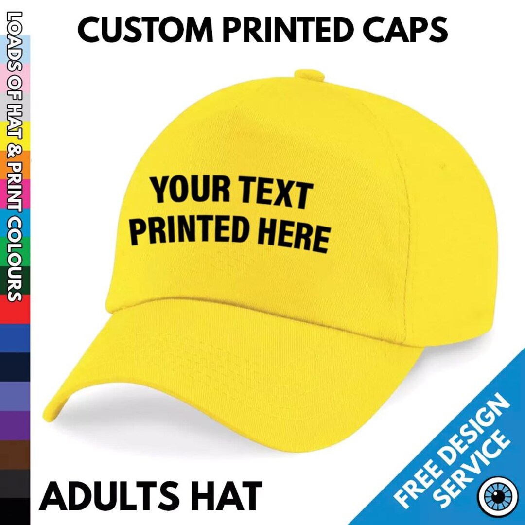 Custom Printed Text Adults Baseball Cap - Sports Hat - Your Text Slogan ...