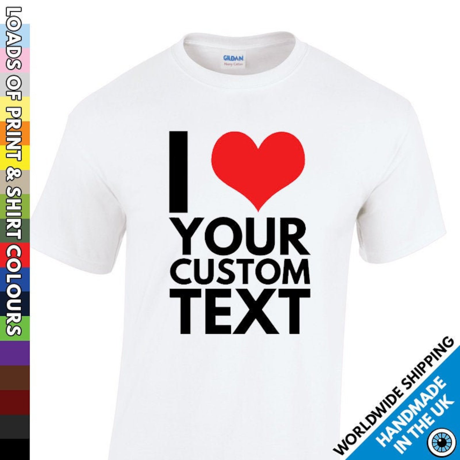 Mens Custom I Heart Love Printed T Shirt Any Name or Text - Etsy UK