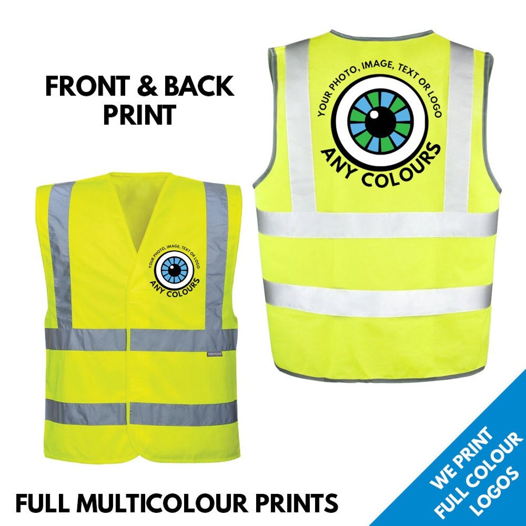 Custom Printed Hi-viz Vest Personalised Garment • Photo Text Adults ...