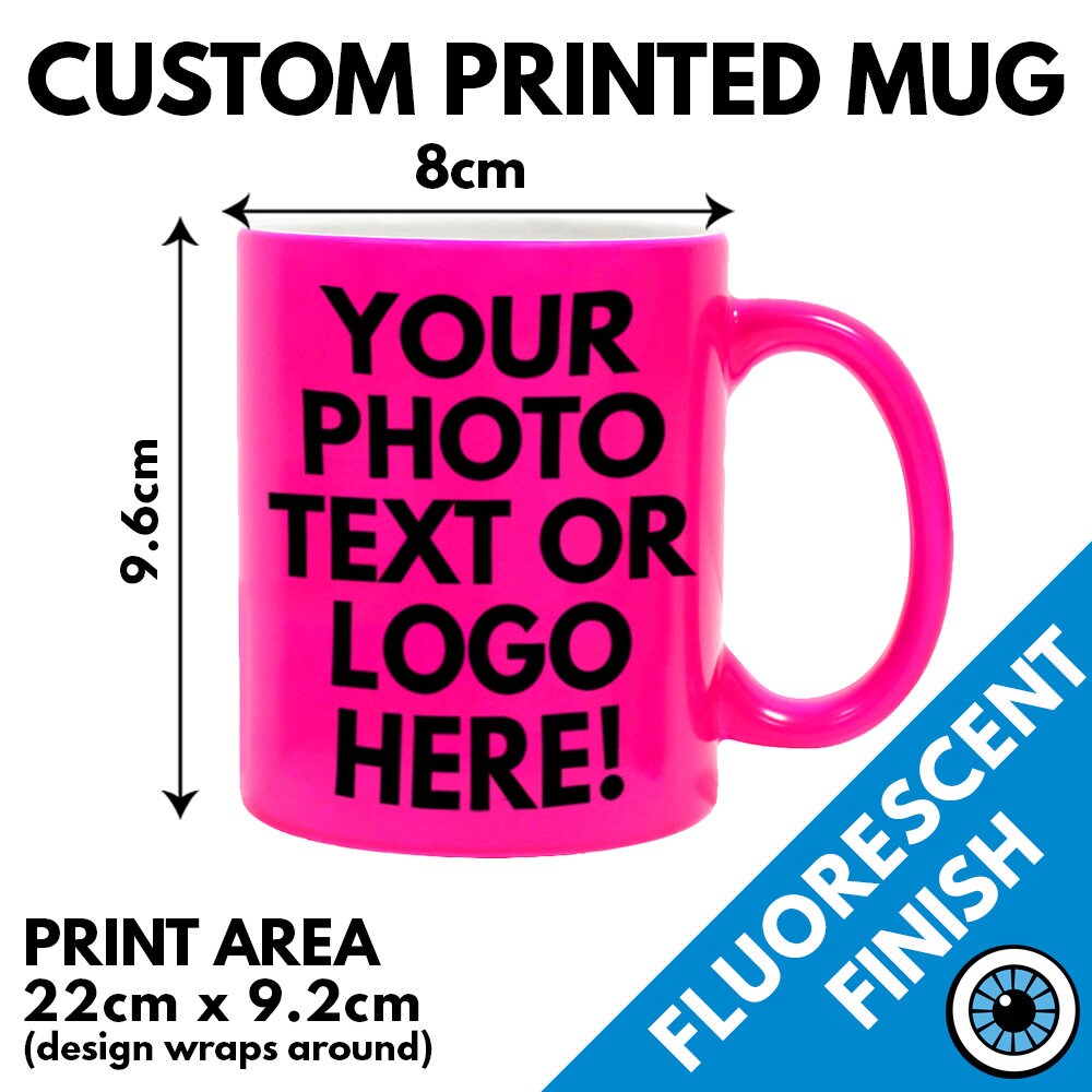 Custom Printed Bright Neon Colour Mug - Personalised Text Photo Logo ...