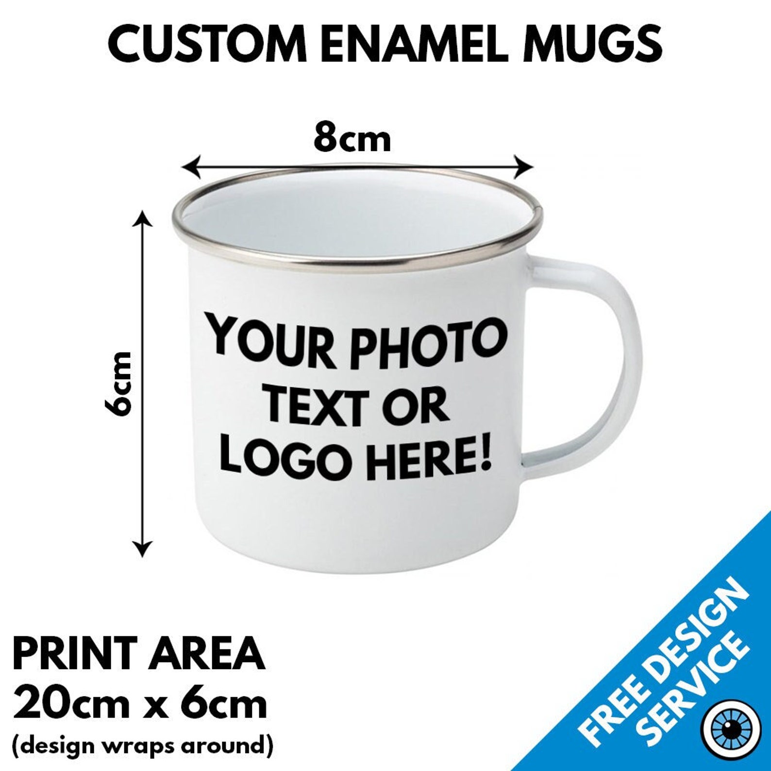 Custom Printed Enamel Mugs Metal Mug Personalised Image - Etsy UK
