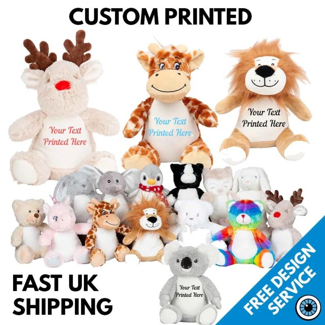 Custom Printed Teddy • Medium Plush Toys • Glitter Text Print Mumbles ...