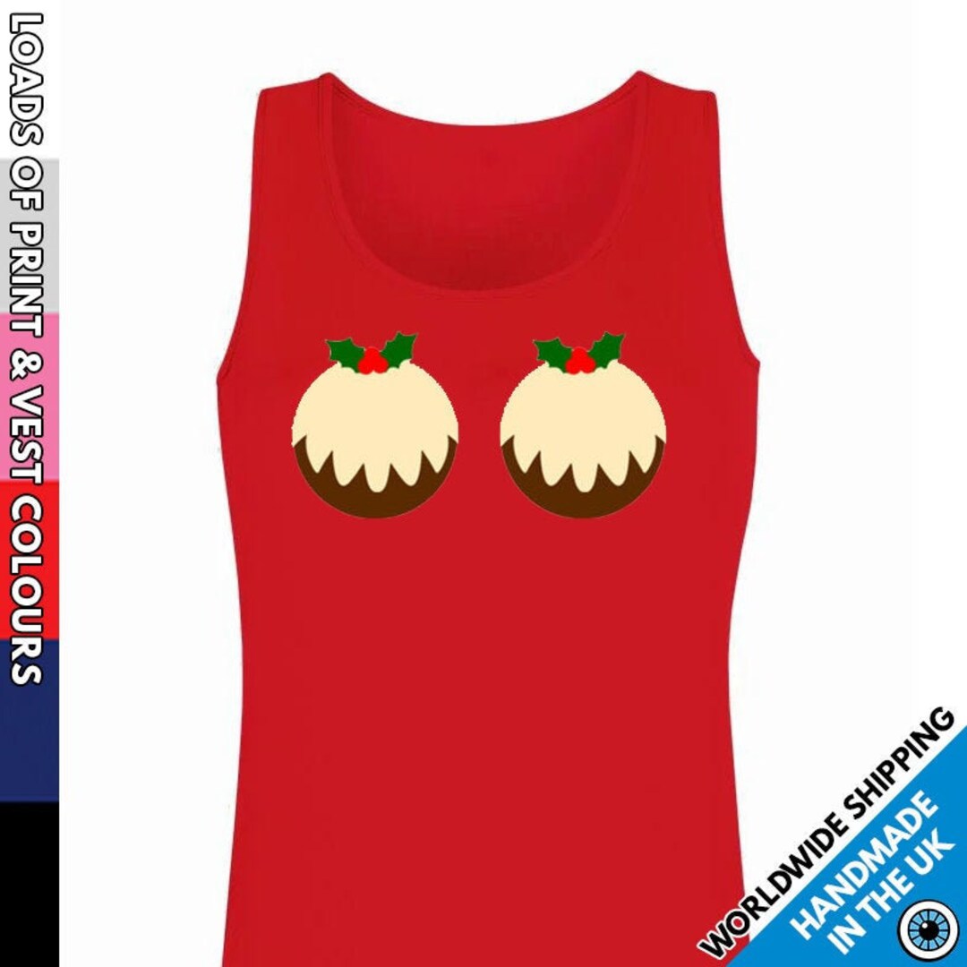 Ladies Christmas Puddings Vest Funny Rude Xmas Day Girls Tank Top Lady ...