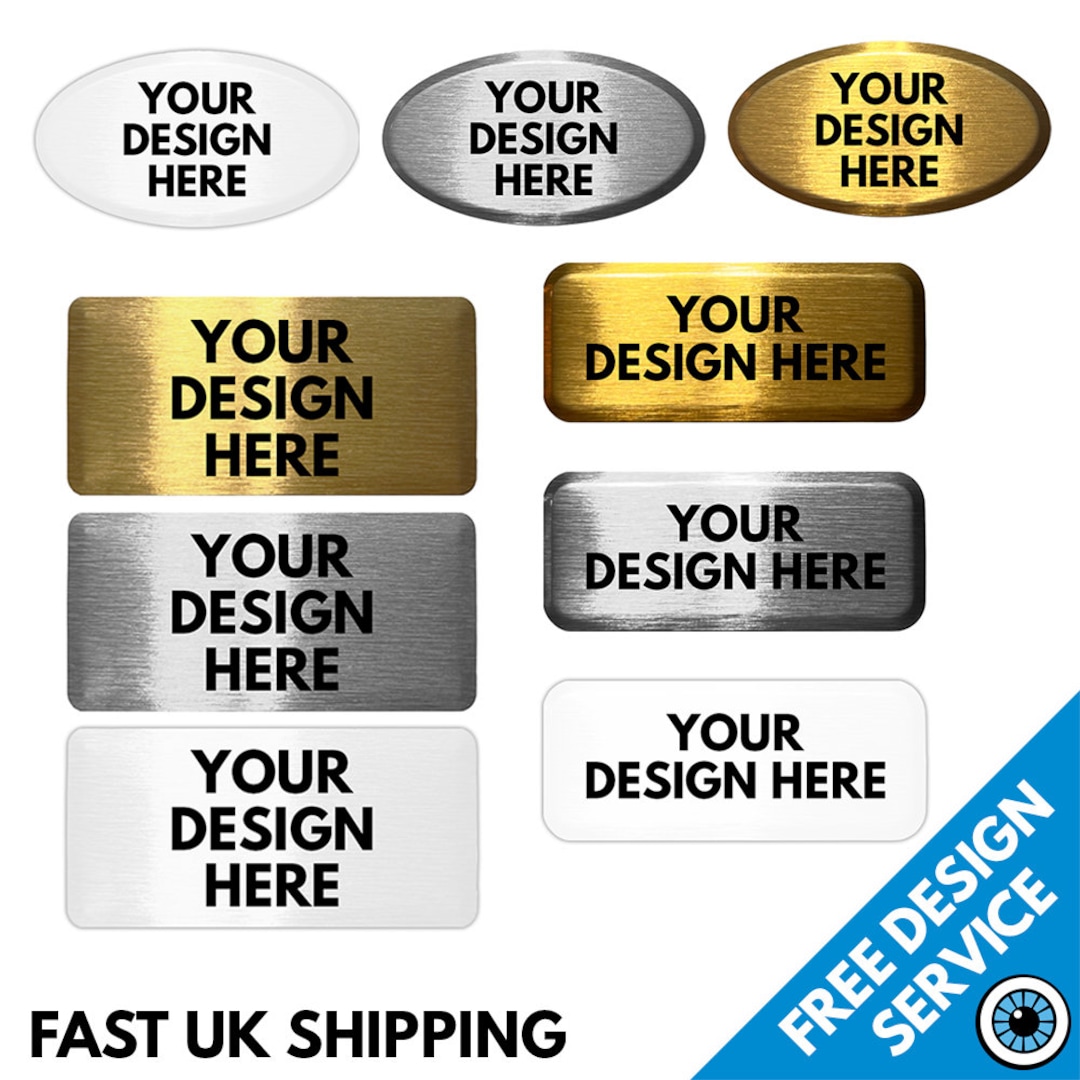 Custom Printed Metal Name Badges • Gold Silver Full Colour Prints ...