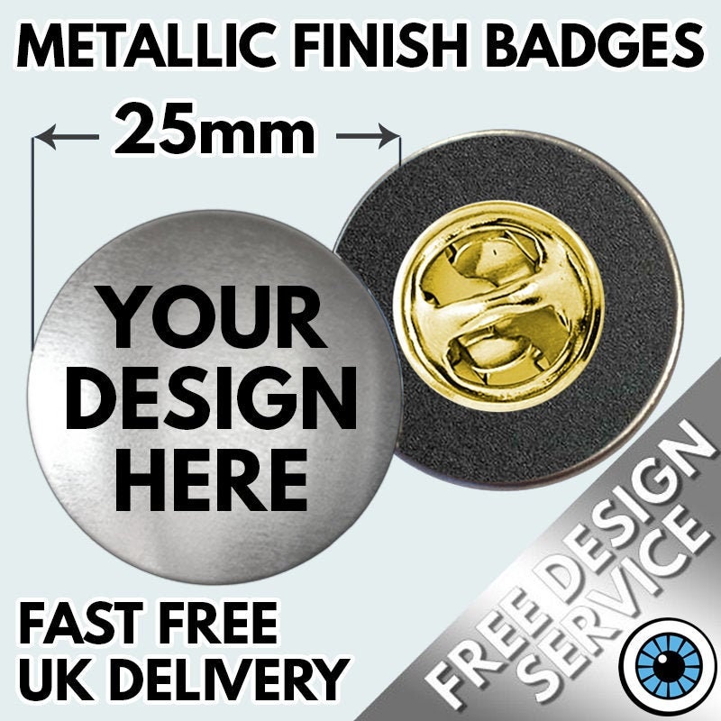 25mm Custom Metallic Clutch Badges Personalised Printed | Etsy