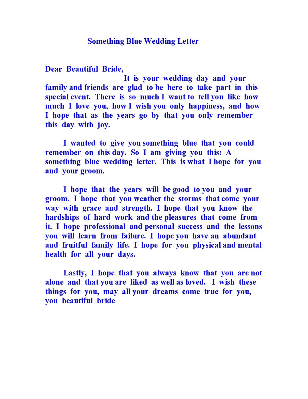 Something Blue Wedding Letter, Wedding Poem, Wedding Favor, Bride ...