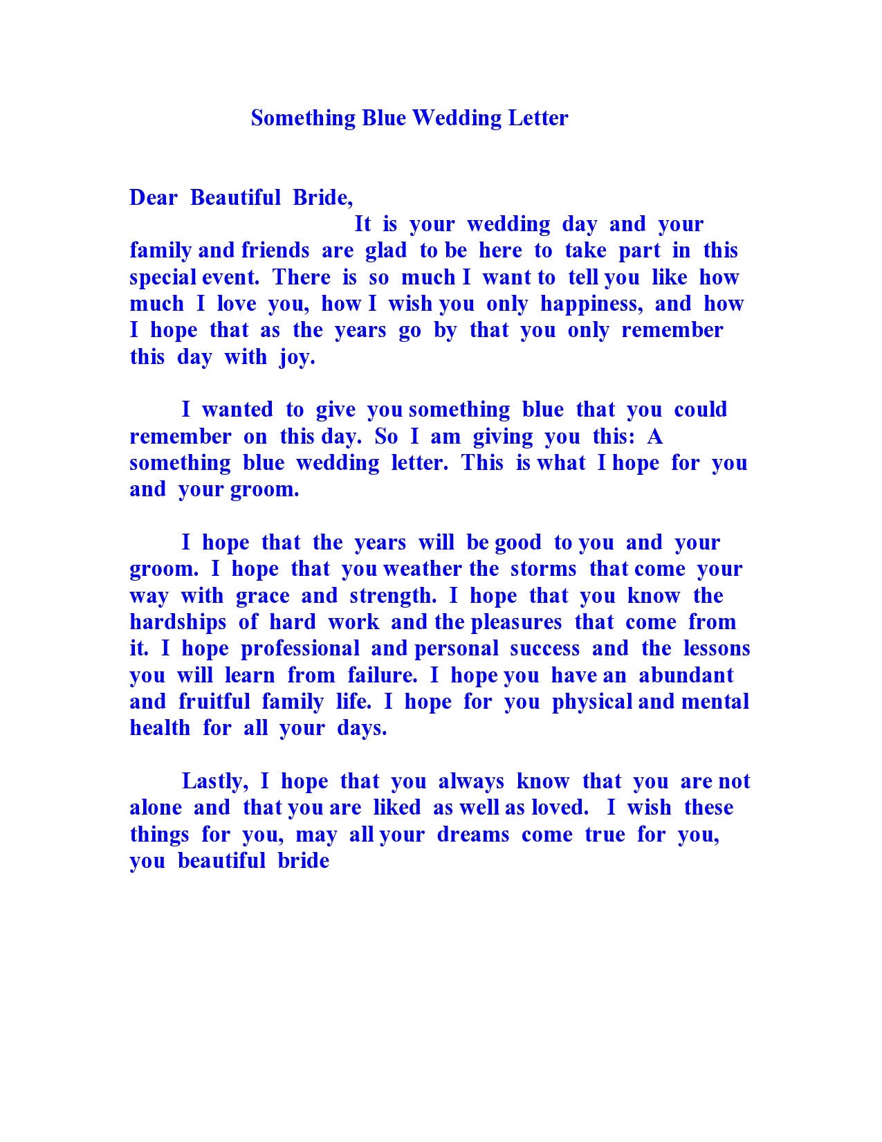 Something Blue Wedding Letter, Wedding Poem, Wedding Favor, Bride ...