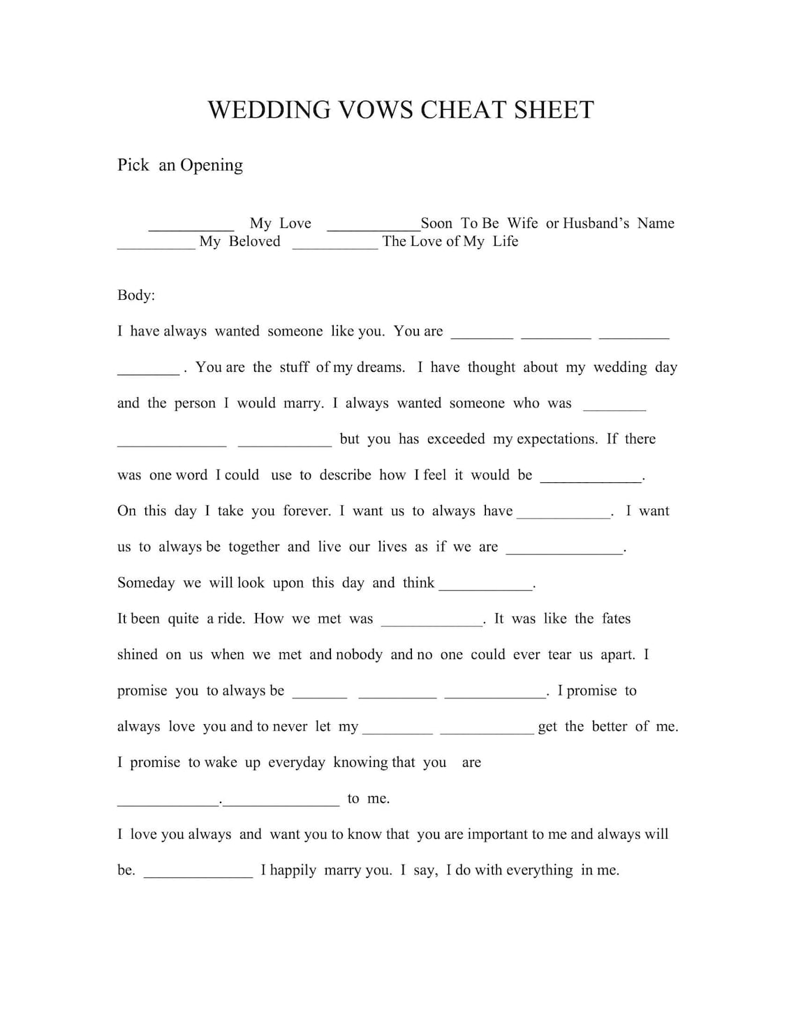 Wedding Vow Cheat Sheet Wedding Vows Bride Groom Wedding - Etsy UK