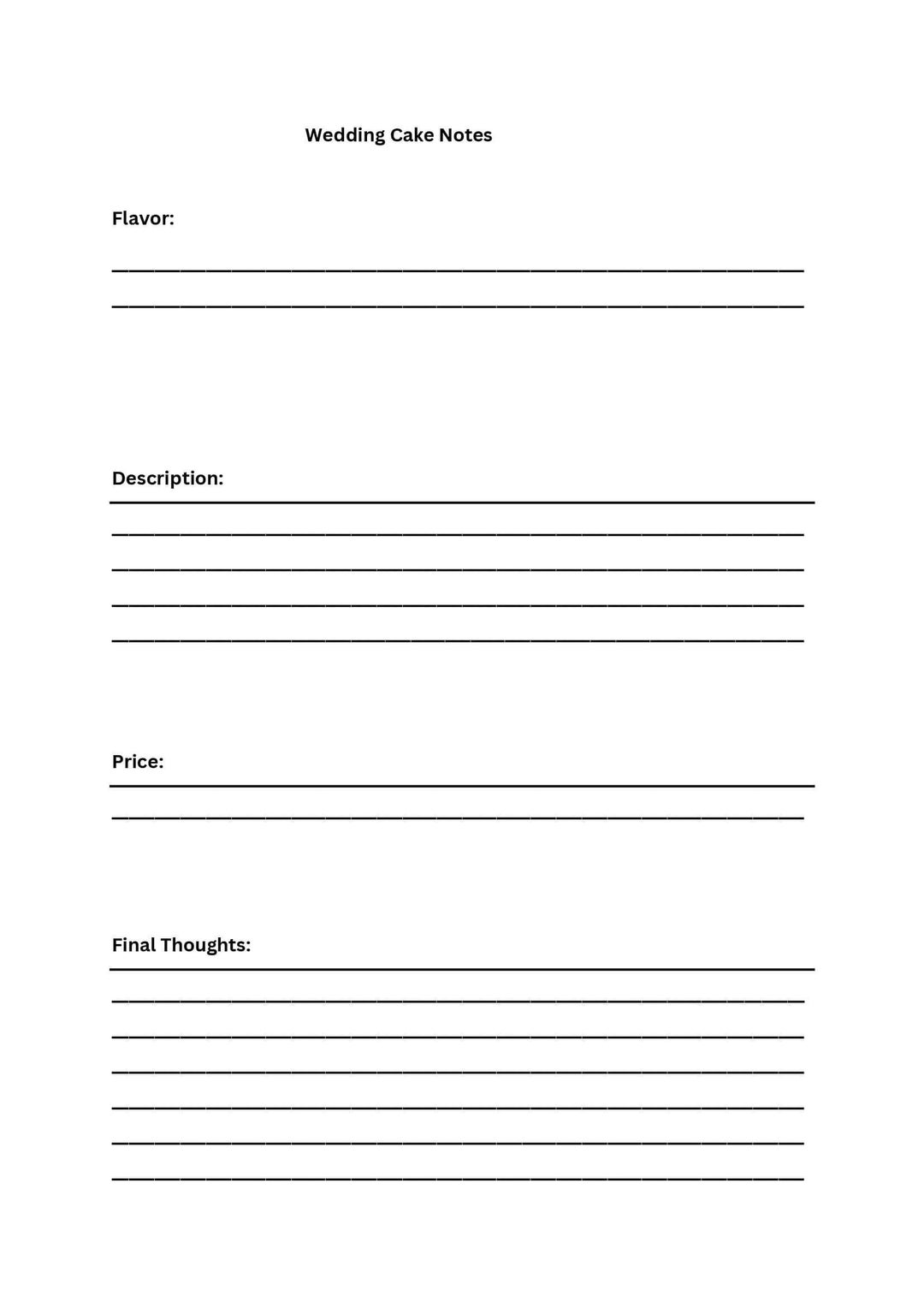 Wedding Cake Notes Printable, Wedding Notes, Printable, Cake Notes ...