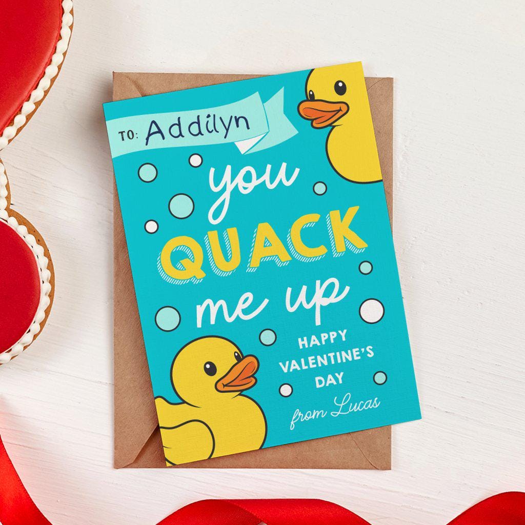 Duck Valentine Cards | “you Quack Me Up” Printable Classroom Canva ...