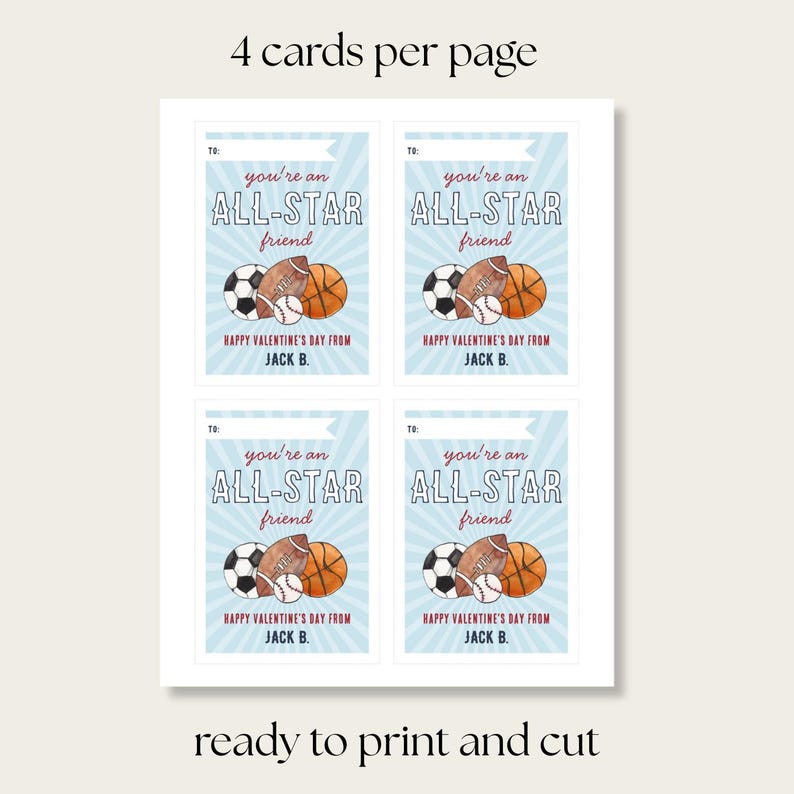 All-star Sports Valentine | Kids Classroom Valentine Card | Canva ...