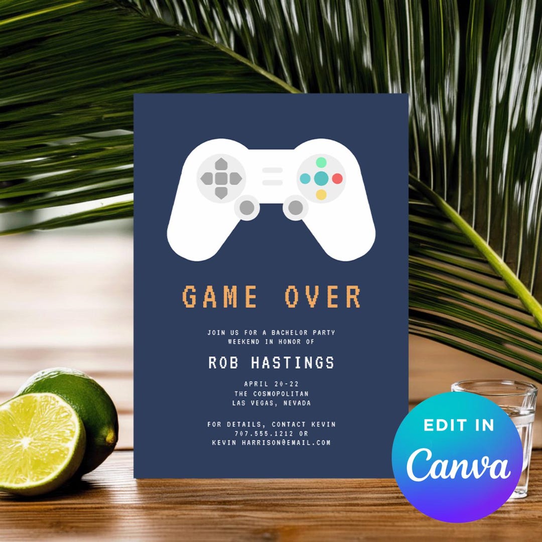 Game Over Bachelor Party Invitation | Video Gaming Themed Bachelor ...